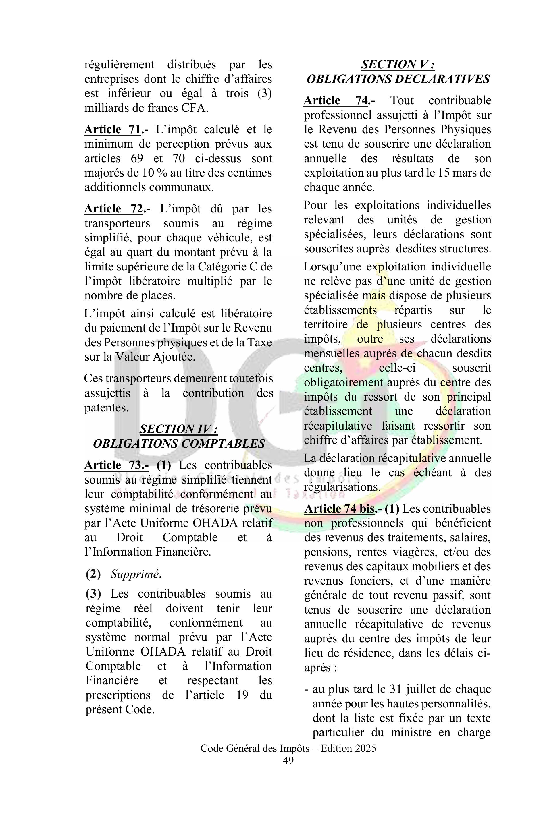 CODE GENERAL DES IMPOTS Mis à jour au 1er janvier 2025 | Direction Générale des Impôts (DGI)